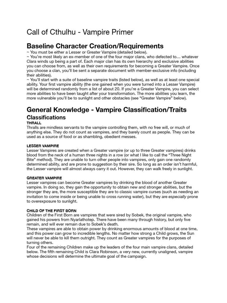 CoC VampireCharacterPrimerPDF | PDF | Vampires | Count Dracula
