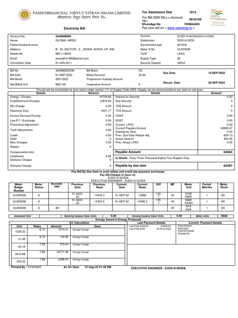 Noida Electricity Bill Details | PDF | Payments | Electric Power