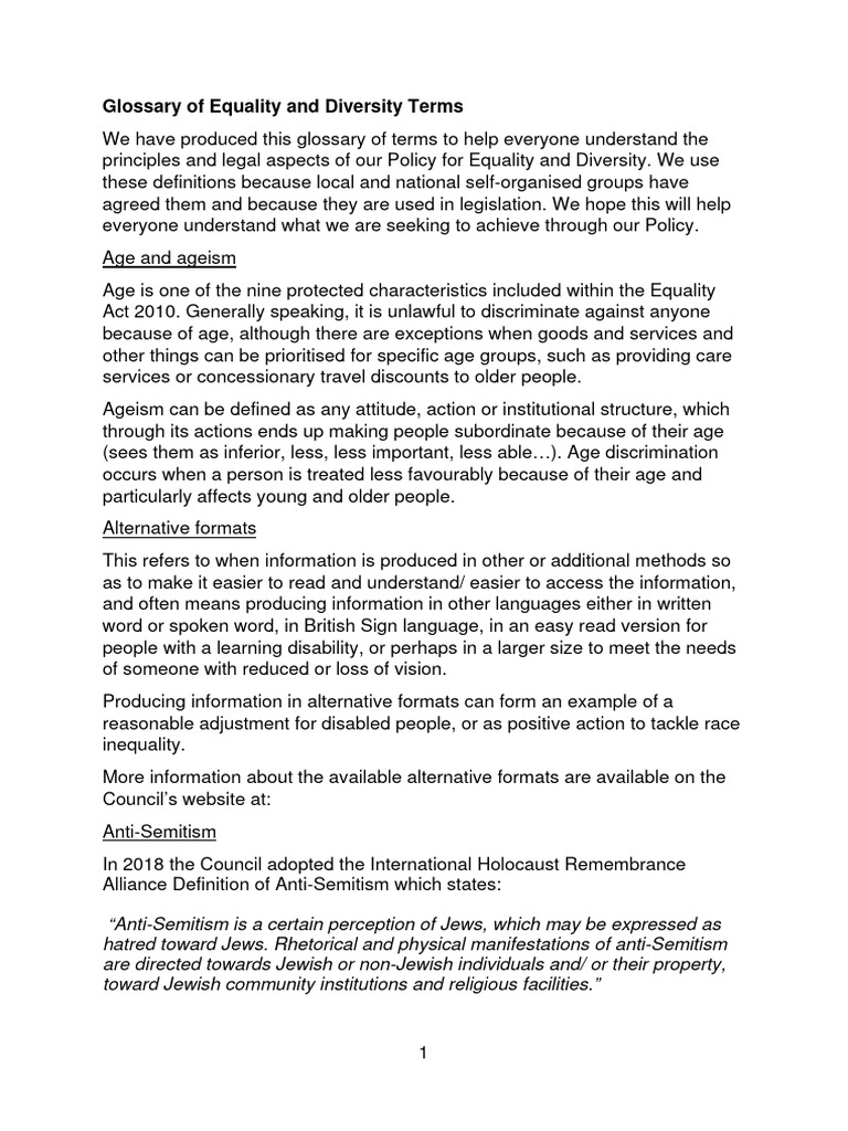 Glossary of Equality | PDF