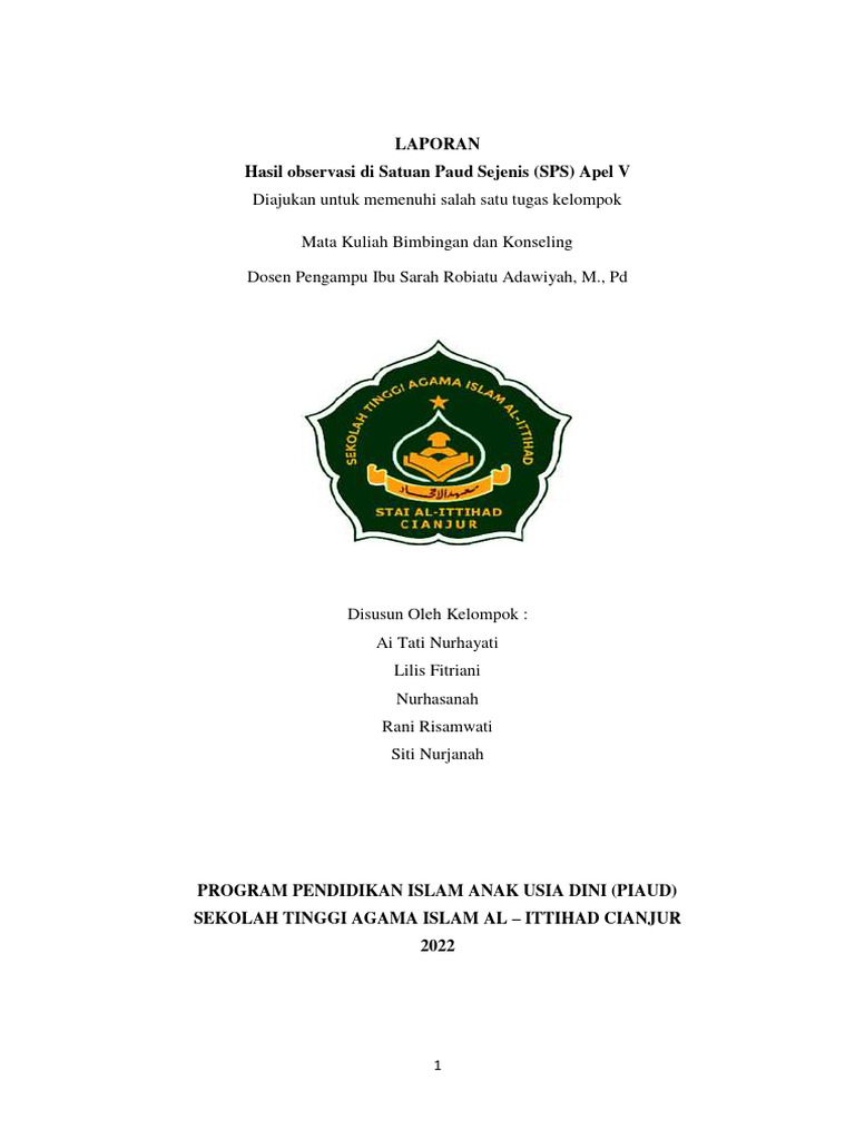 Observasi di Satuan PAUD Apel V | PDF | Kesehatan Holistik