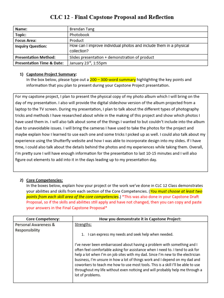 Clc 12 Final Capstone Proposal And Reflection Pdf Thought Creativity