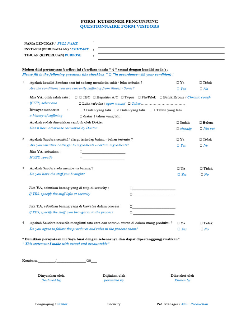 LEMBAR KUISIONER Untuk Tamu MSK Ruang Proses1 | PDF