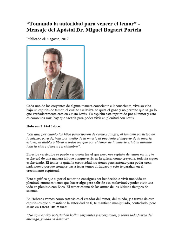 'Tomando La Autoridad para Vencer El Temor' - Mensaje Del Apóstol Dr ...