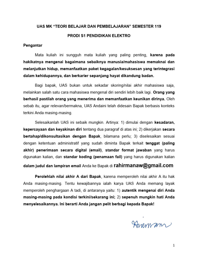 Uas MK "Teori Belajar Dan Pembelajaran" | PDF