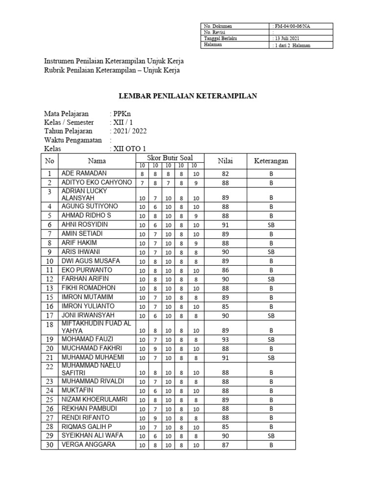 FO - 6 Instrumen Penilaian Ketrampilan | PDF