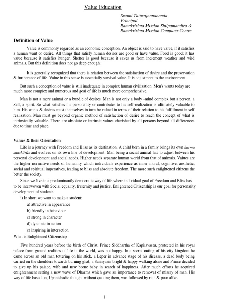 Value Education | PDF | Ātman (Hinduism) | Brahman Value Education | PDF | Ātman (Hinduism) | Brahman