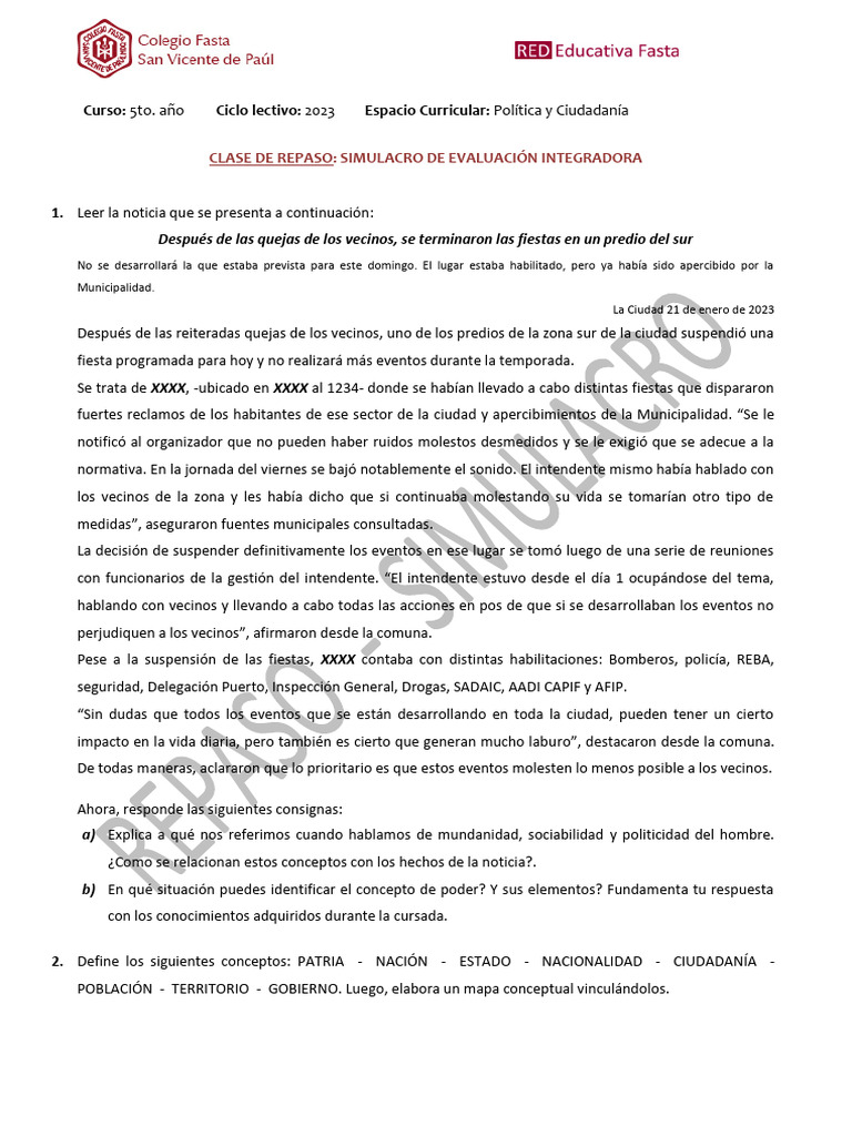 REPASO_SIMULACRO EVALUACIÓN INTEGRADORA | PDF | Gobierno