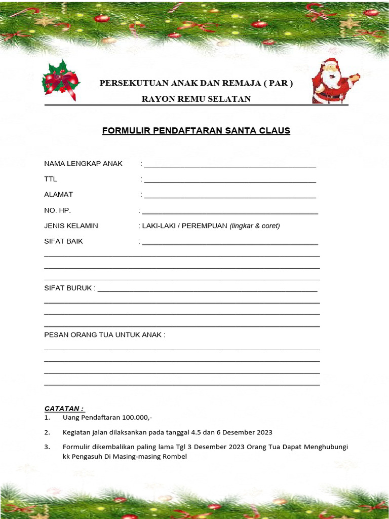 Formulir Pendaftaran Santa Claus | PDF