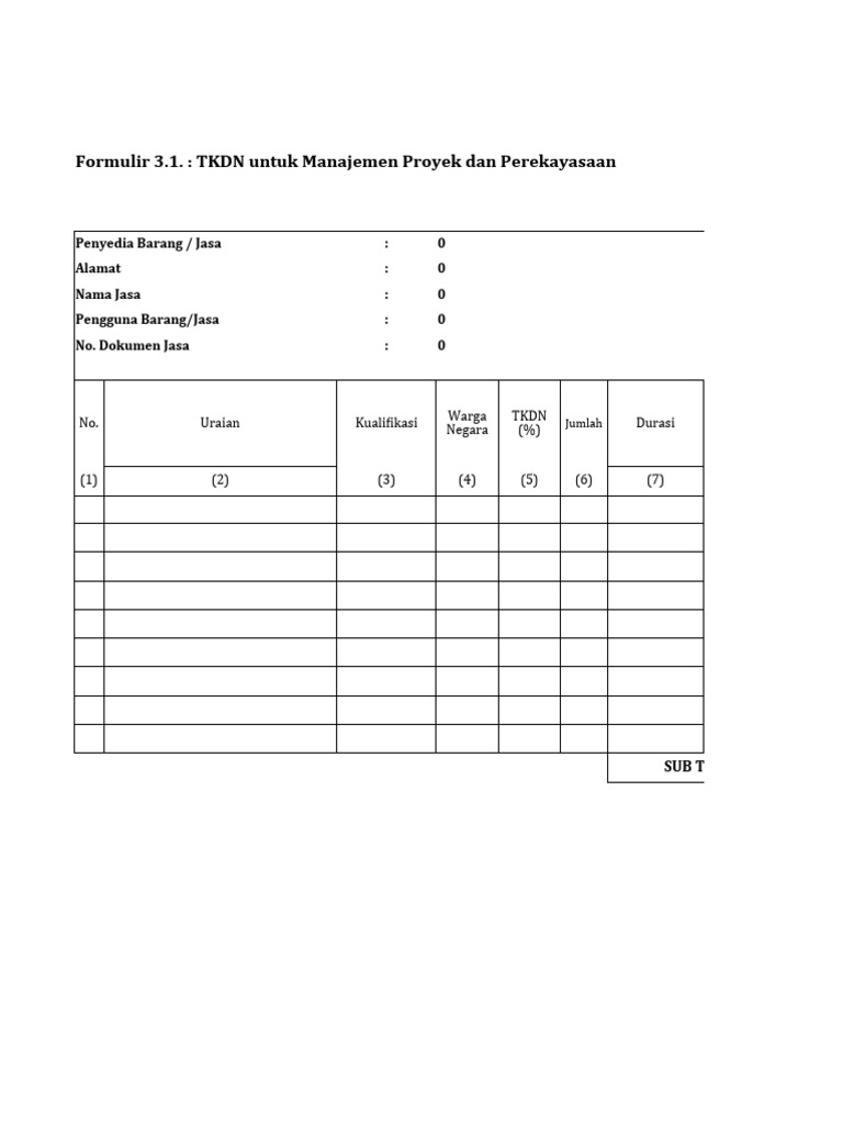 Form Isian TKDN Jasa-Kosong) | PDF