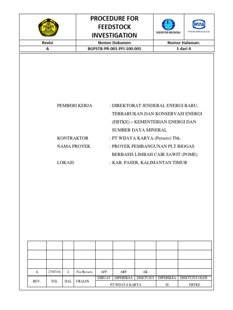 BGPSTB-PR-PFI-001 Procedure For Feedstock Investigation | PDF