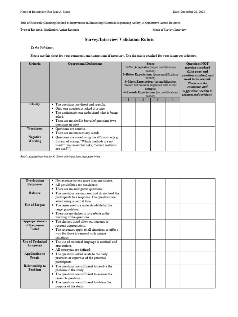 Validator Sheet | PDF | Rubric (Academic) | Human Communication