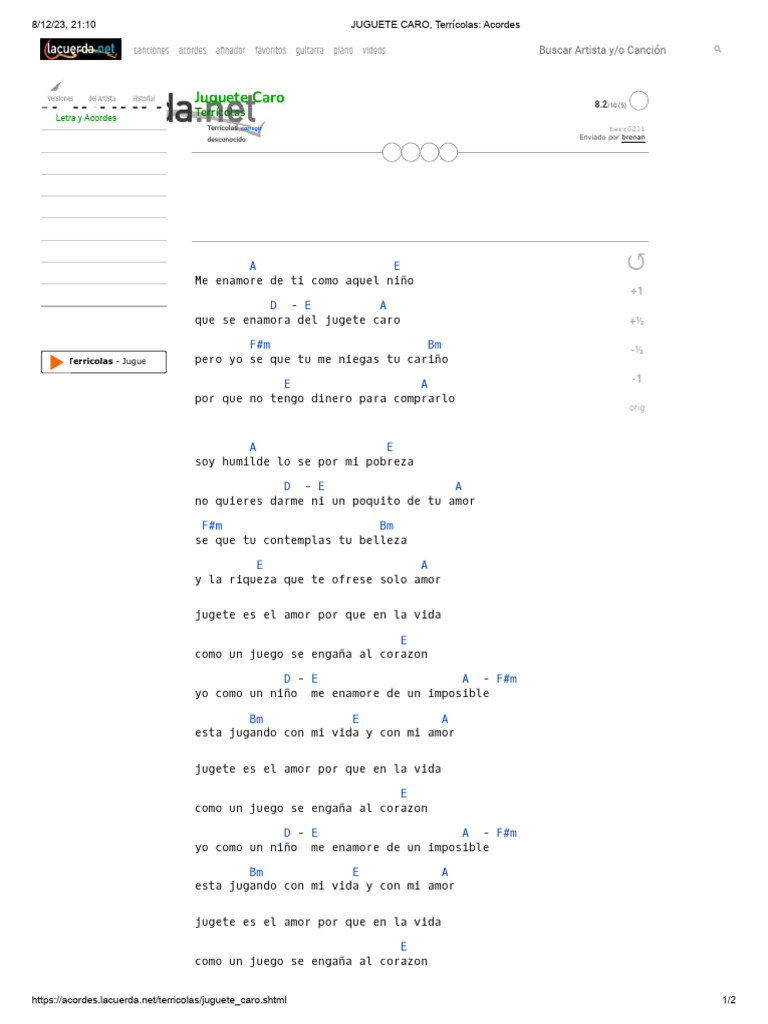 JUGUETE CARO, Terrícolas - Acordes | PDF | Amor