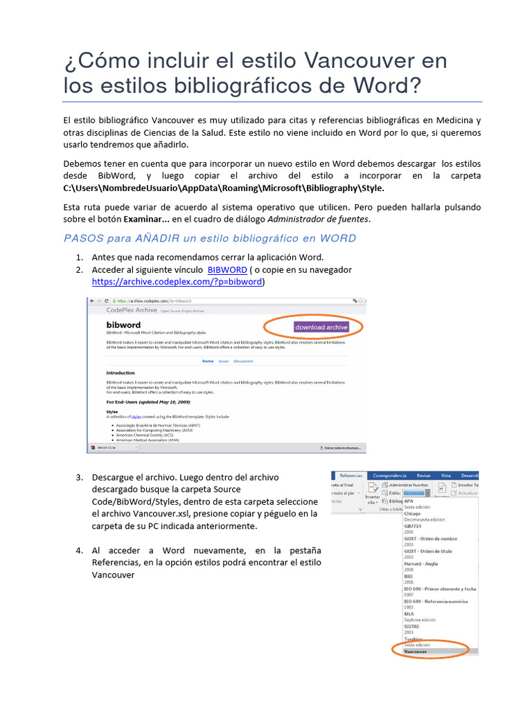 Cómo Incluir El Estilo Vancouver en Los Estilos Bibliográficos de Word ...