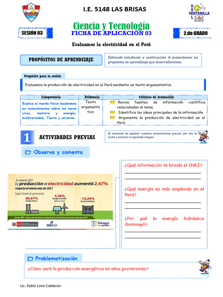 2°_FICHA_DE_APLICACIÓN-SESIÓN03-SEM.3-EXP.8-CyT | PDF | Perú | Vatio