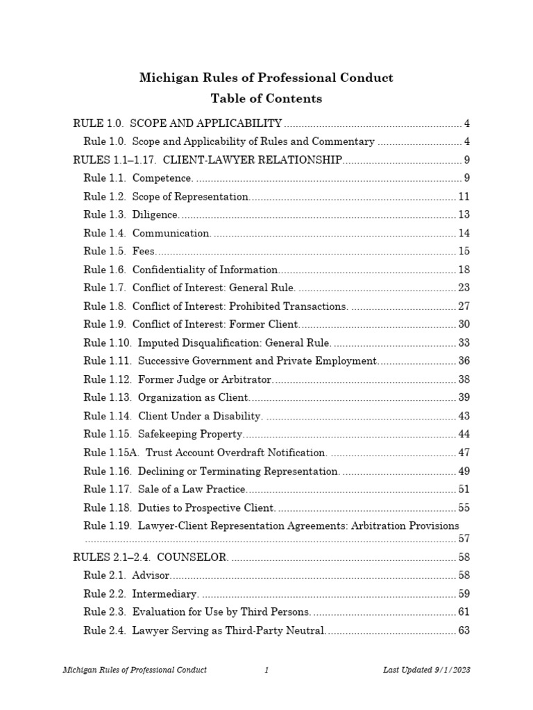 Michigan-Rules-Of-Professional-Conduct 2023 | PDF | Lawyer | Profession