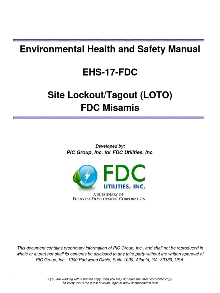 EHS-17-FDC Site Lockout Tagout LOTO R 1 | PDF | Labor Relations | Workplace