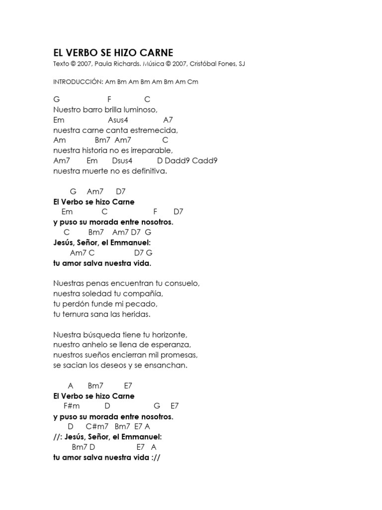 El Verbo Se Hizo Carne ACORDES | PDF