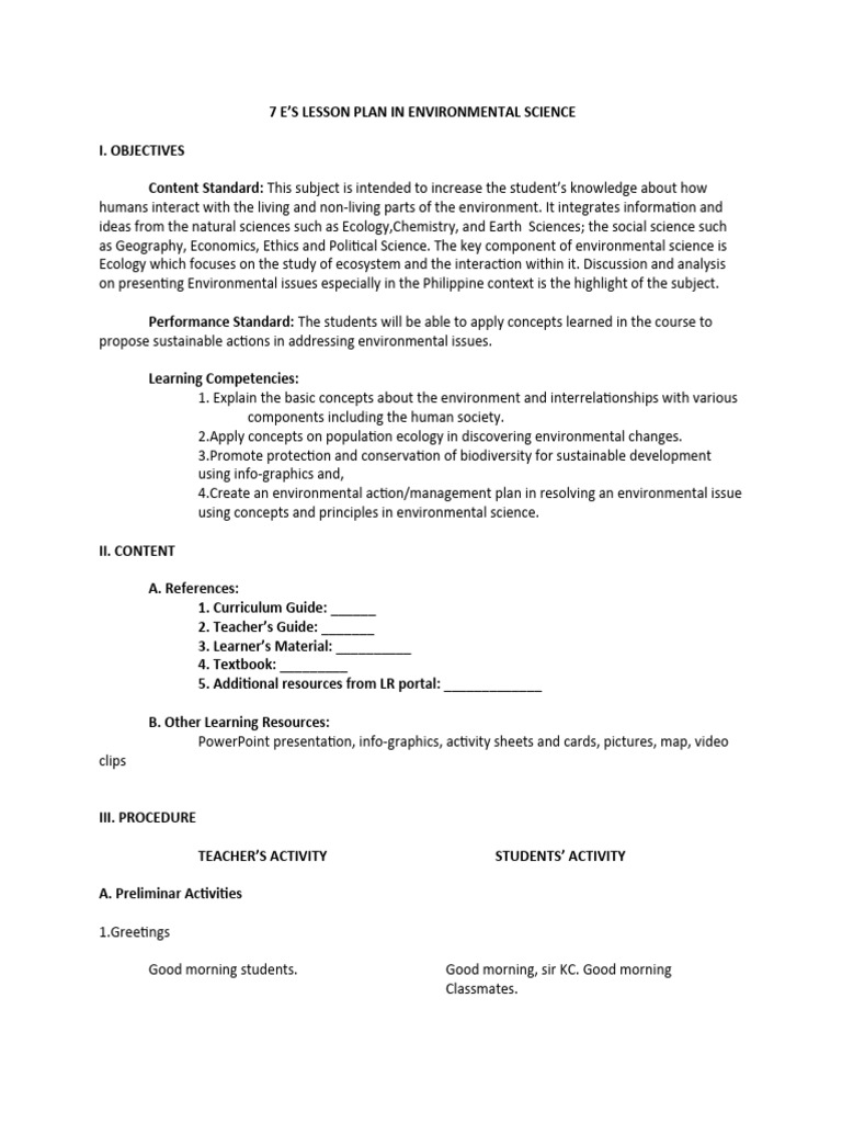 KC D. Macahilig 7'E Lesson Plan | PDF | Natural Environment ...