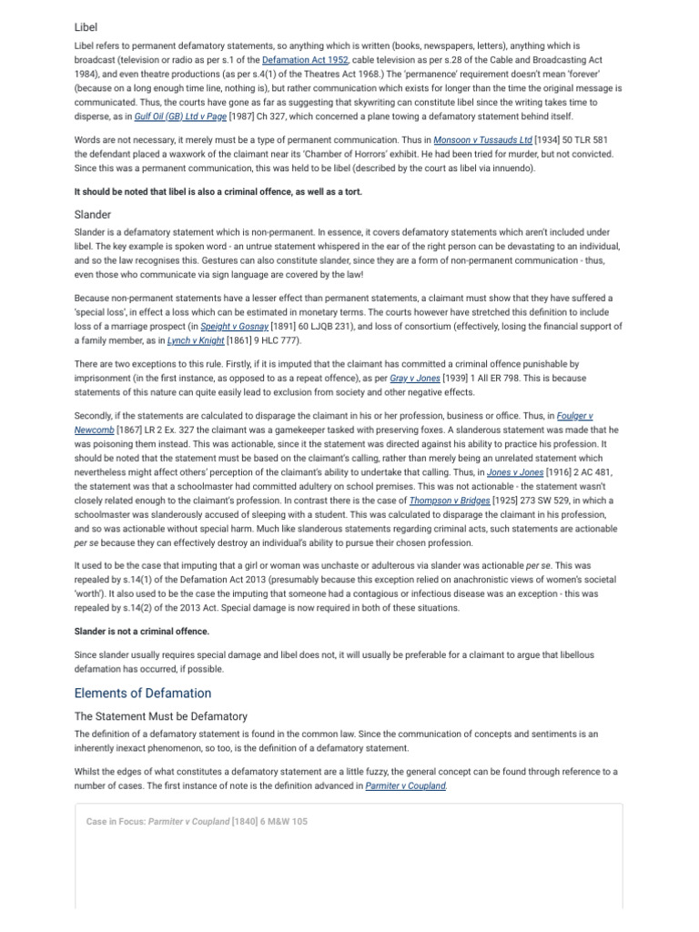 Defamation, Libel, and Slander Lecture | PDF