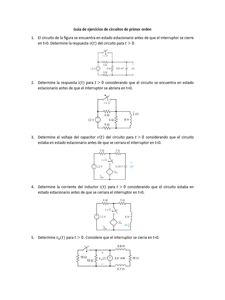 Guia Ejercicios Circuitos de Primer Orden | PDF | Métodos y materiales de enseñanza | Tecnología
