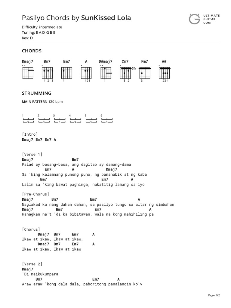 Pasilyo Chords by SunKissed Lolatabs Ultimate Guitar Archive | PDF