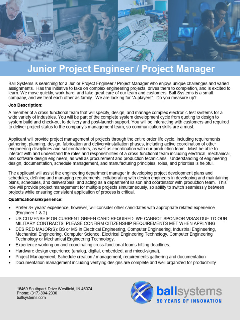 Junior Project Engineer Role at Ball Systems | PDF | Engineering ...