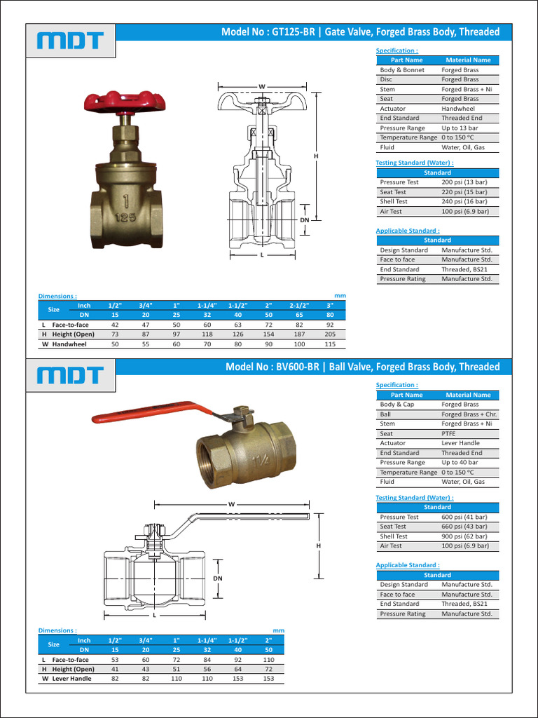MDT Valve Types and Specifications Guide | PDF | Valve | Switch