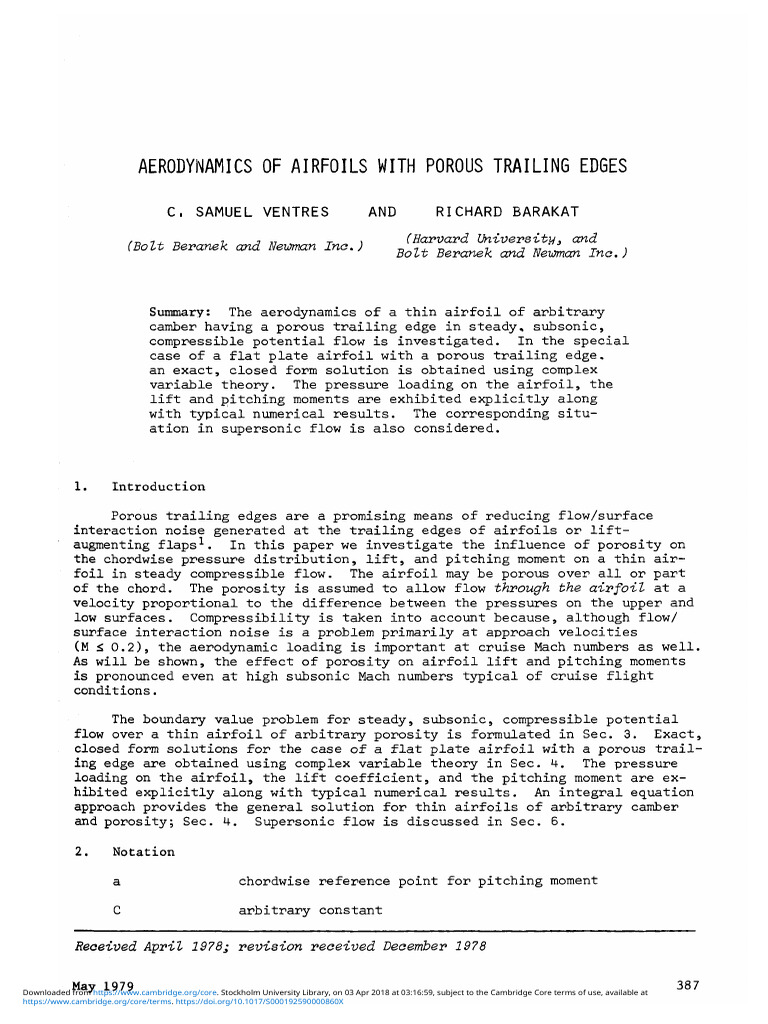 Aerodynamics of Airfoils With Porous Trailing Edges | PDF