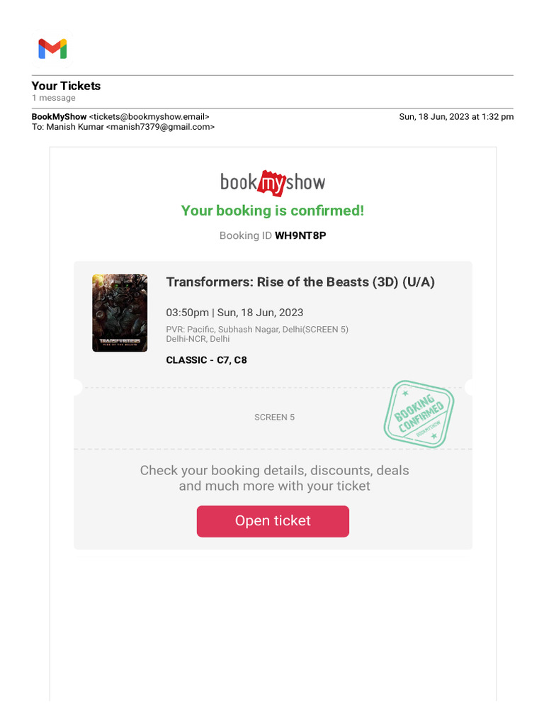 Transformers Ticket Confirmation | PDF