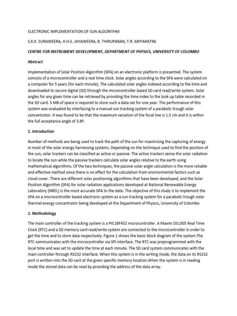 Electronic Solar Position Algorithm System | PDF | Technology & Engineering
