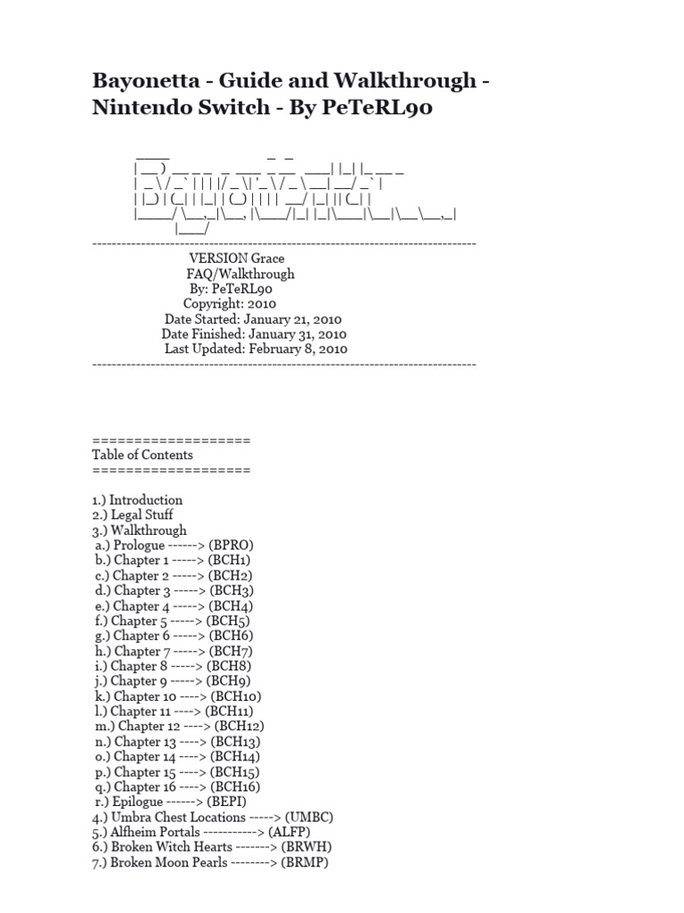 Bayonetta - Guide and Walkthrough - Nintendo Switch - by PeTeRL90 ...