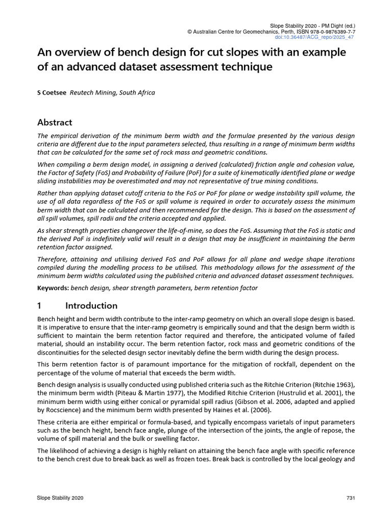 An Overview of Bench Design for Cut Slopes with an Example of an ...