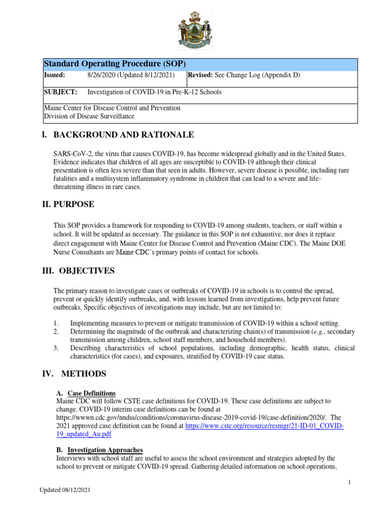 SOP Updated 8.12.21 | PDF | Infection | Centers For Disease Control And ...