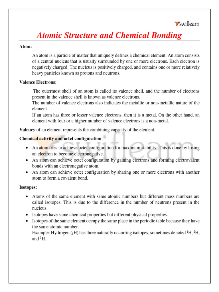 Atomic Structure and Chemical Bonding | PDF | Chemical Bond | Atoms