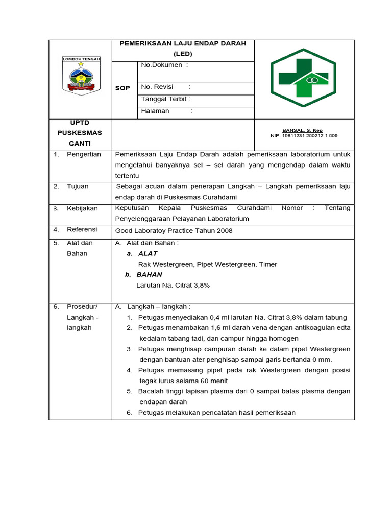 OK SOP Pemeriksaan LED | PDF