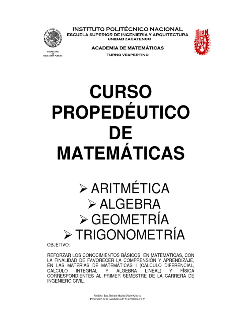 Cuadernillo de Trabajo Del Propedeutico | PDF | Triángulo | Logaritmo