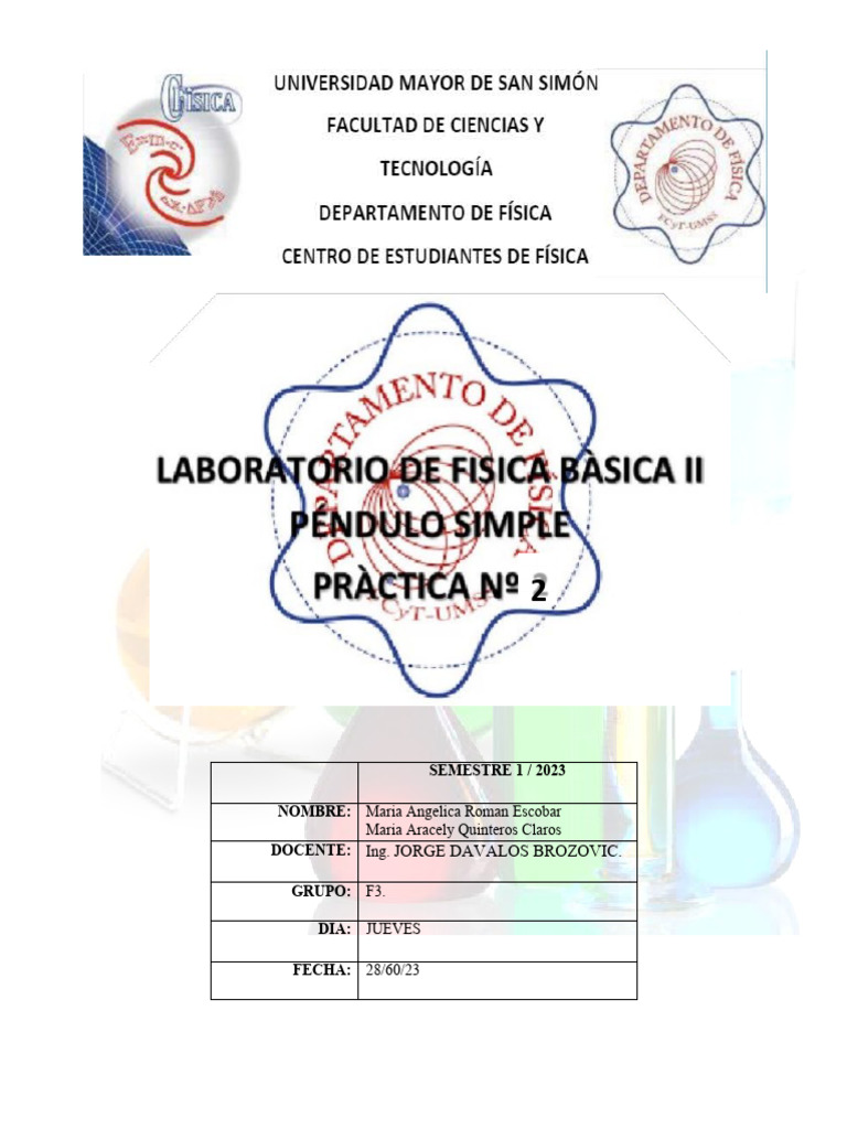 Practica N. 2. Pendulo Simple. Lab. Fisica LL | PDF | Péndulo | Mecánica