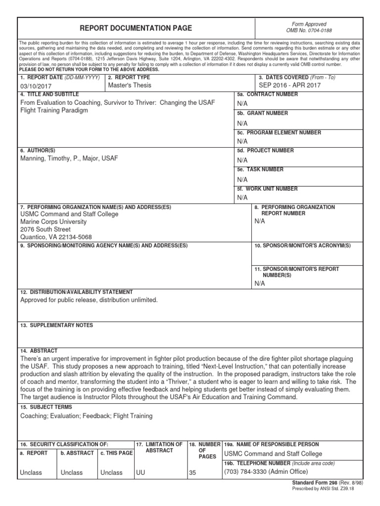 Report Documentation Page: Please Do Not Return Your Form To The Above ...