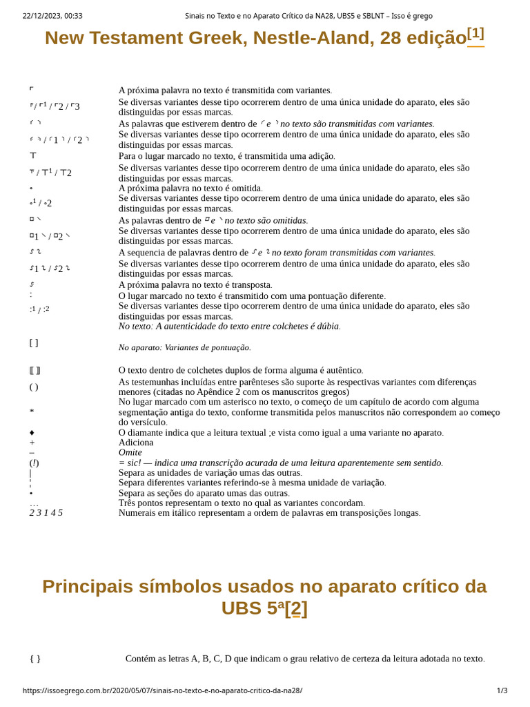 Sinais No Texto e No Aparato Crítico Da NA28, UBS5 e SBLNT - Isso É ...