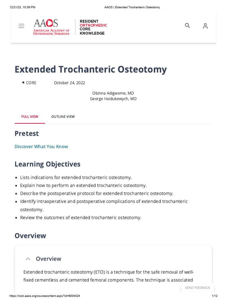 AAOS - Extended Trochanteric Osteotomy | PDF