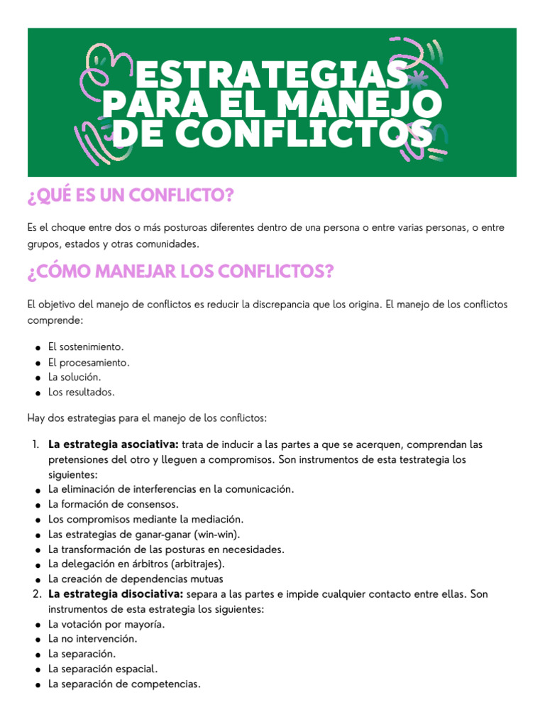 Estrategias para el manejo de conflictos | PDF | Conflicto (proceso) | Psicología Social