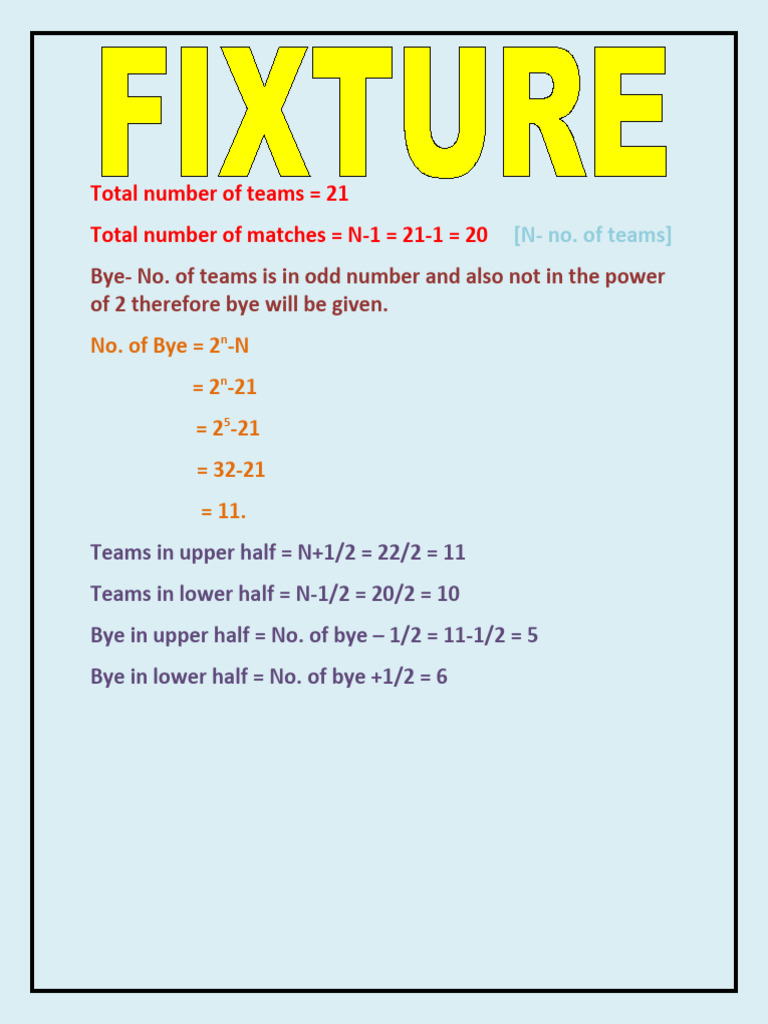 Fixture Calculation for 21 Teams | PDF