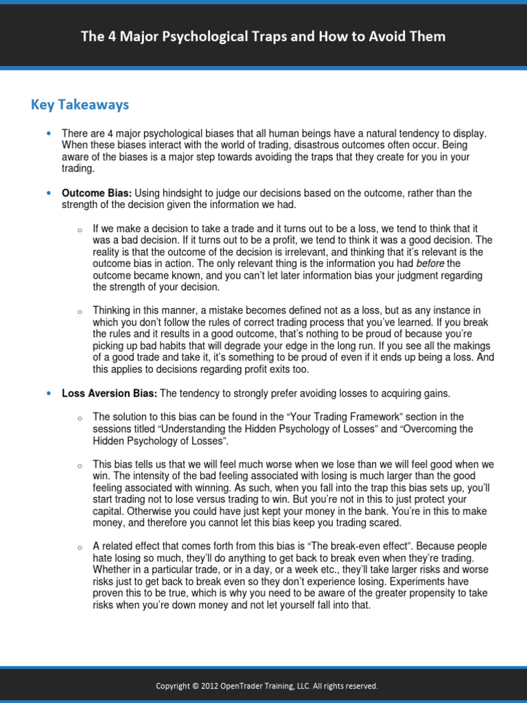 4 Major Psychological Traps and How To Avoid Them - Key Takeaways | PDF