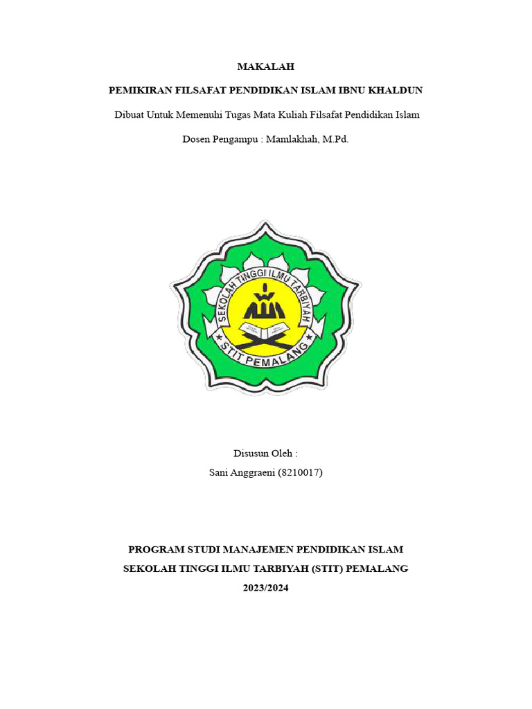 Filsafat Pendidikan Islam Ibnu Khaldun - Mpi5a | PDF