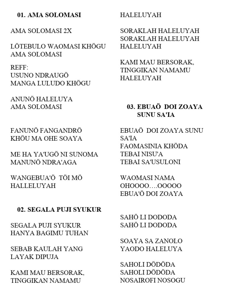Lirik Lagu Rohani Nias | PDF