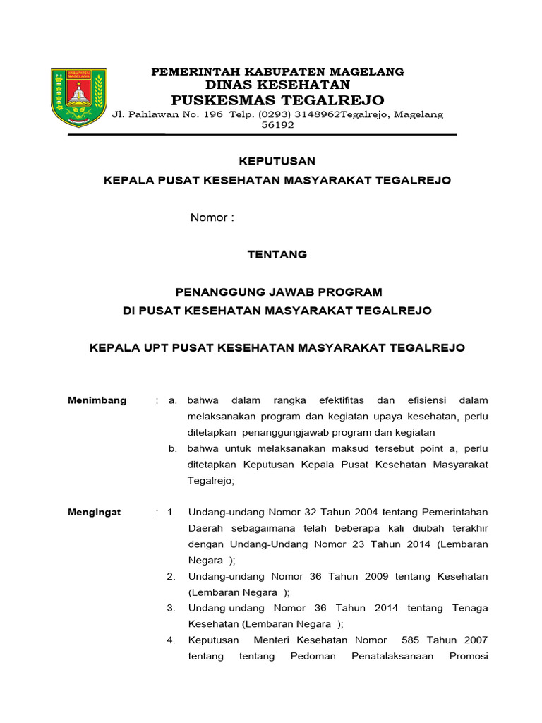 SK Penanggung Jawab Program | PDF | Pengembangan Diri