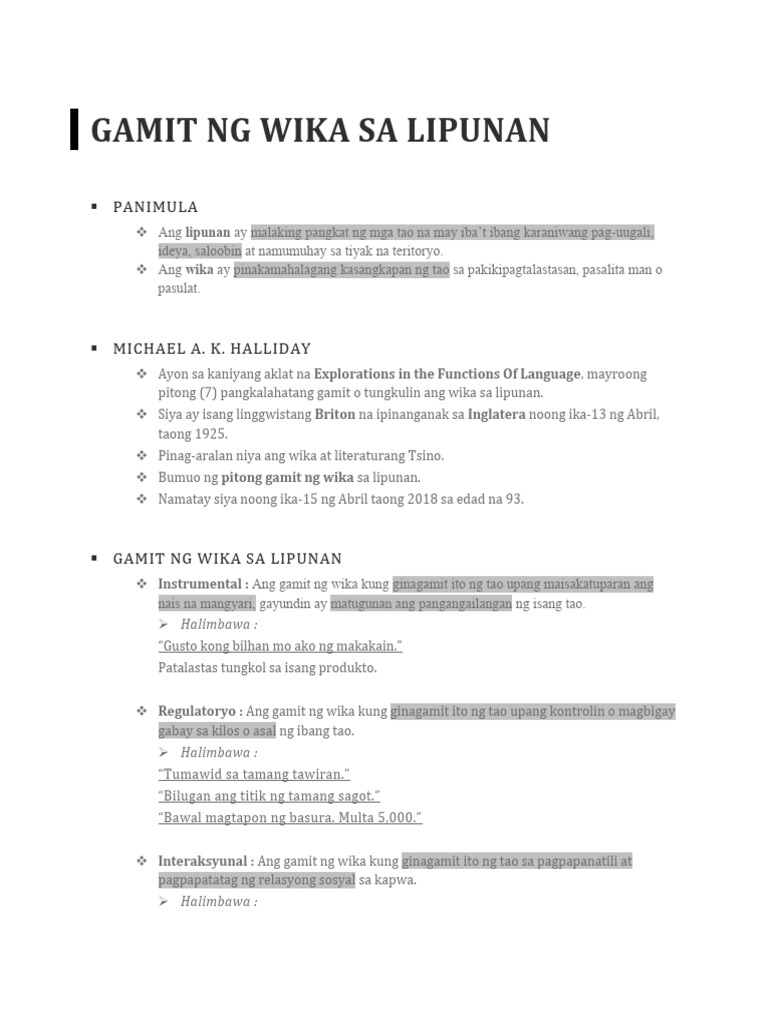 Gamit NG Wika Sa Lipunan | PDF