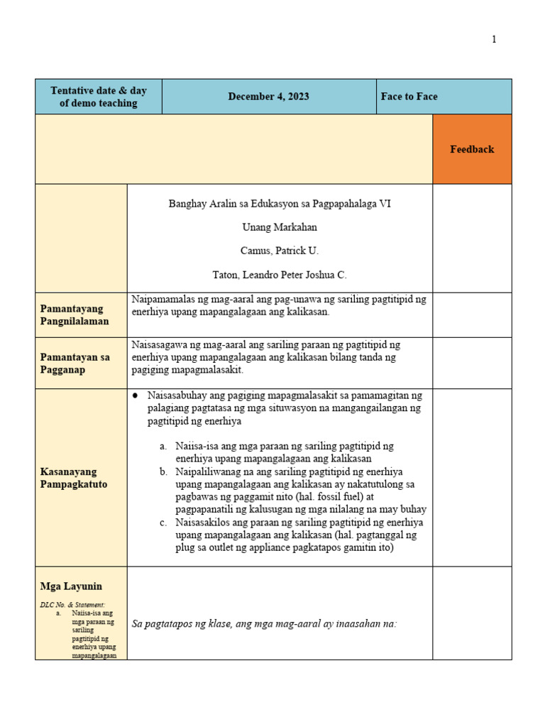 Draft Ve18 Camus-Taton Lesson Plan | PDF