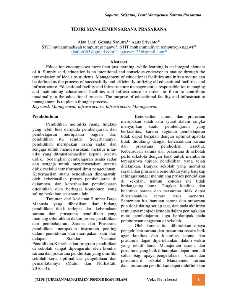 Teori Manajemen Sarana Prasarana: Keyword: Management, Infrastructure, Infrastructure Management ...
