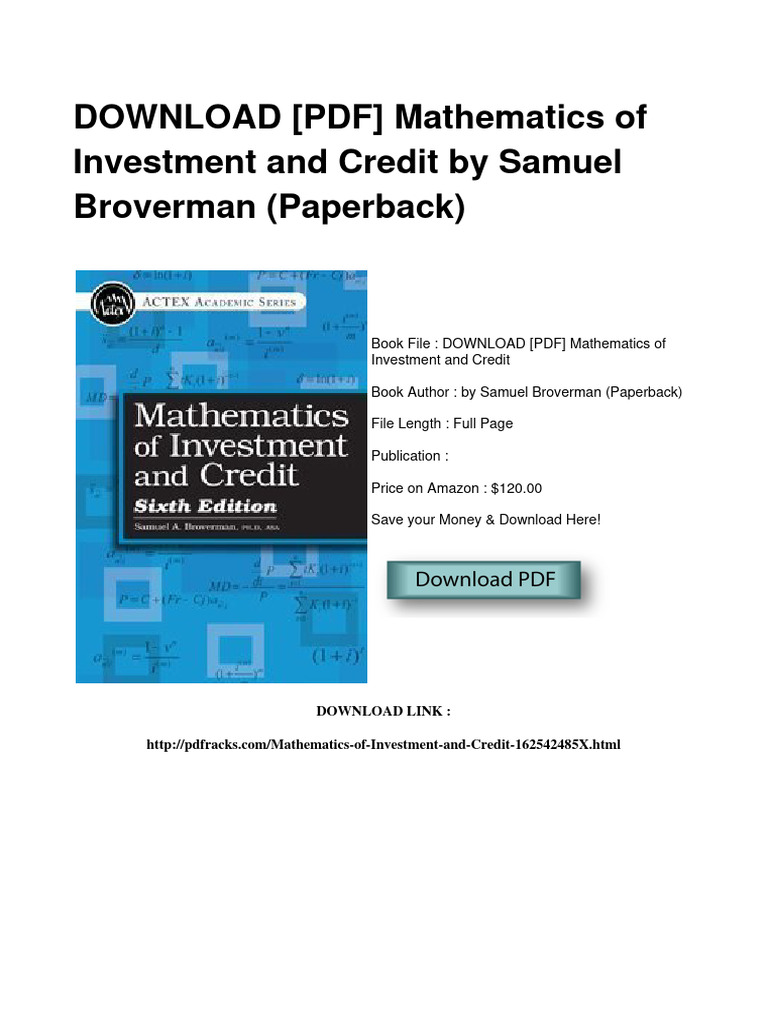 Mathematics of Investment and Credit 6th | PDF